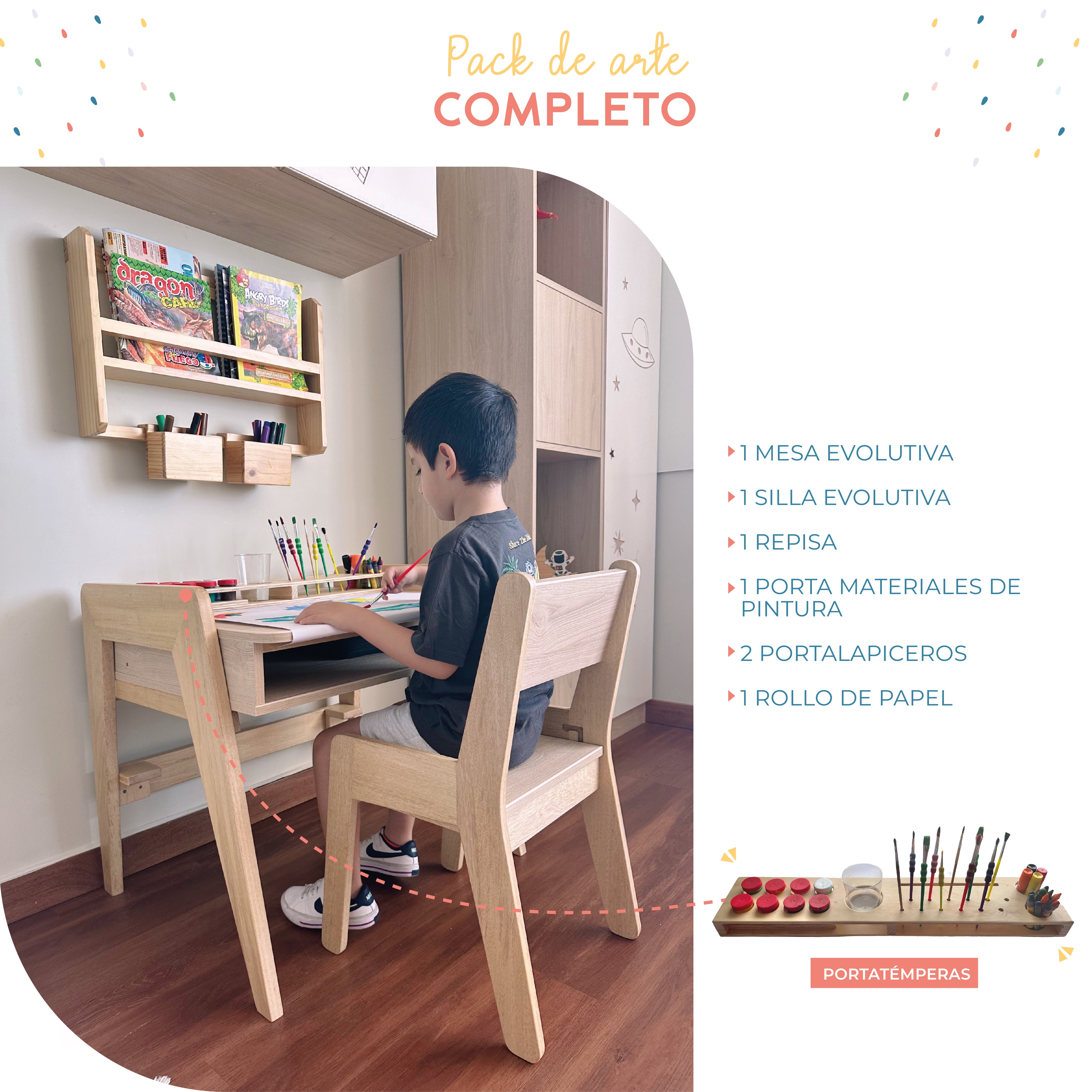 Escritorio para niños evolutivo PACK COMPLETO - Dadácticos